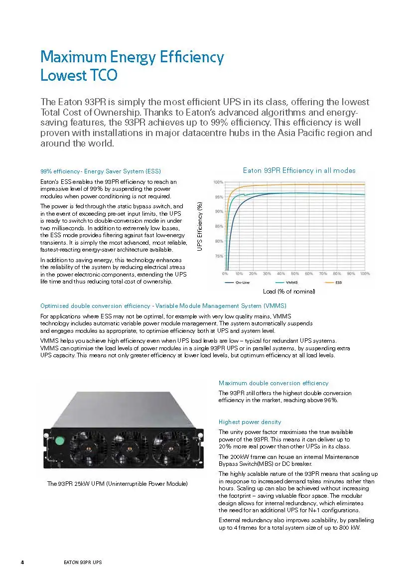 Eaton 93PR Modular Online UPS 1200KVA, Three Phase, Advanced Battery ...