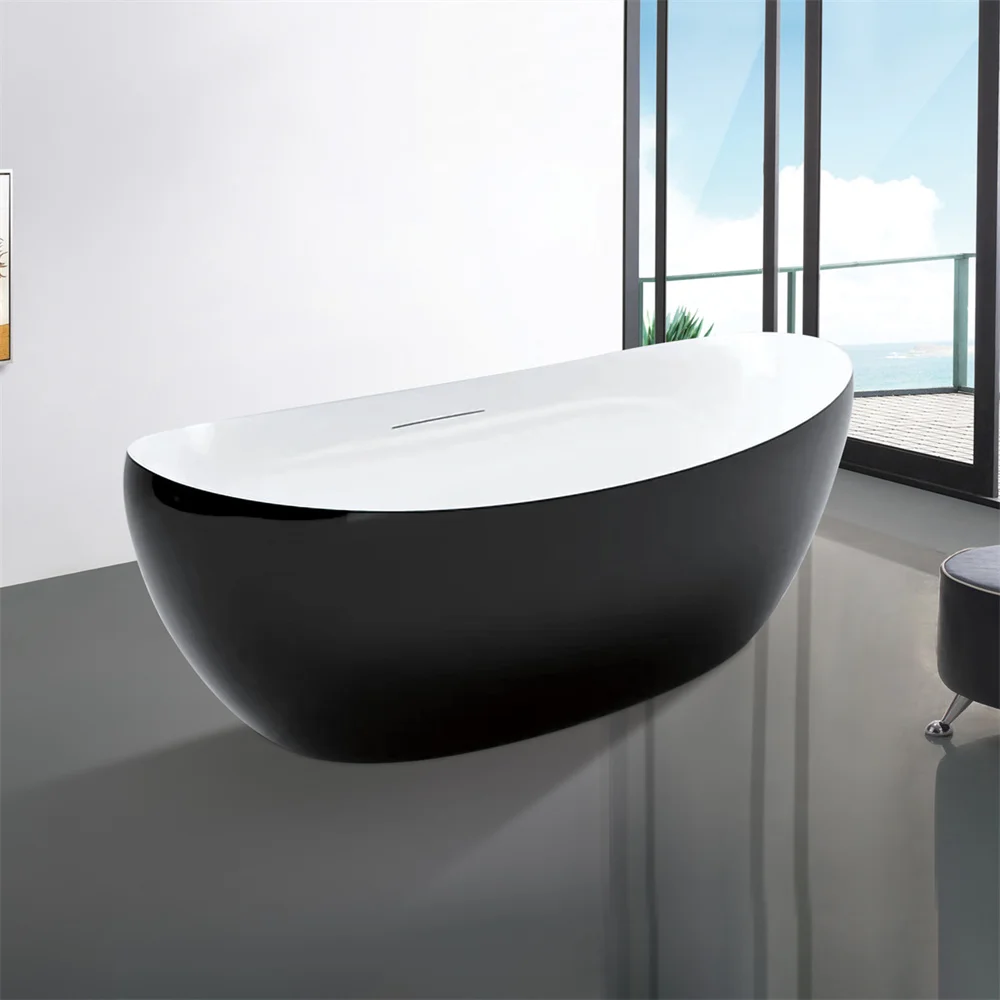 Modern Hotel Bathroom Tub Free Standing Stainless Steel Structure Black ...