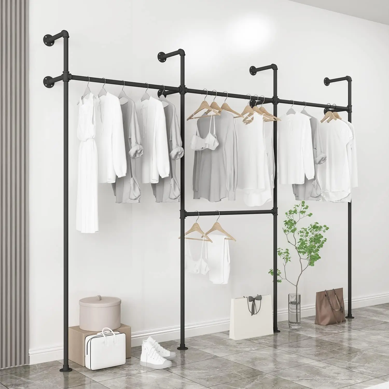 Industrial Pipe Clothing Rack - Modern & Versatile Storage
