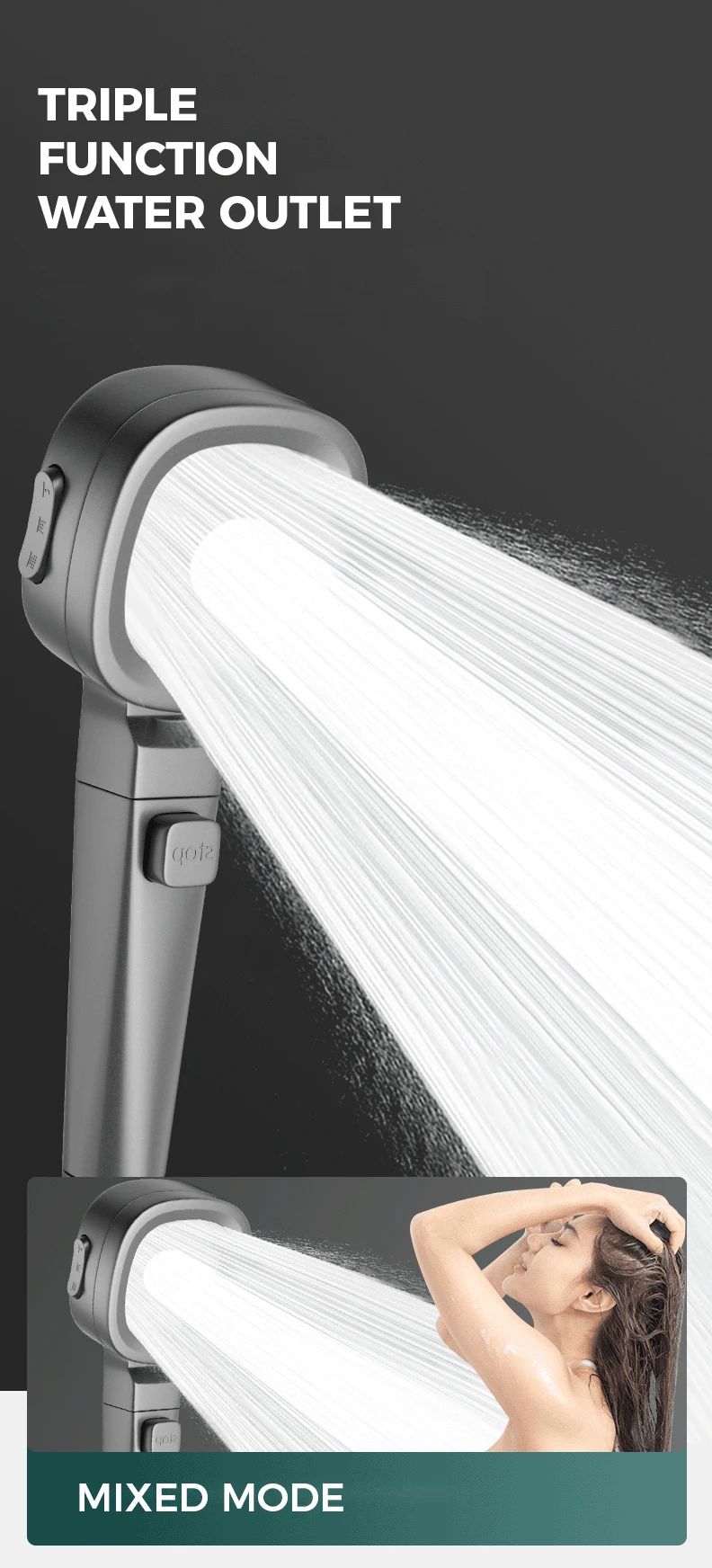 Gee-n Fashion Bathroom Ideas Shower 3 Modes Silver Waterfall Handheld Shower Head With Stop ...