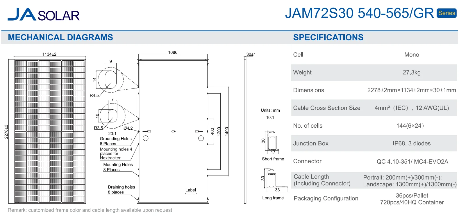 Tier 1 Solar Panel Ja Solar Mono Solar Panel 540w 545w 550w 555w 560w ...