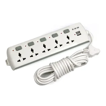 5 Outlet Universal Electrical Multi Socket Extention Cord Sockets Power ...