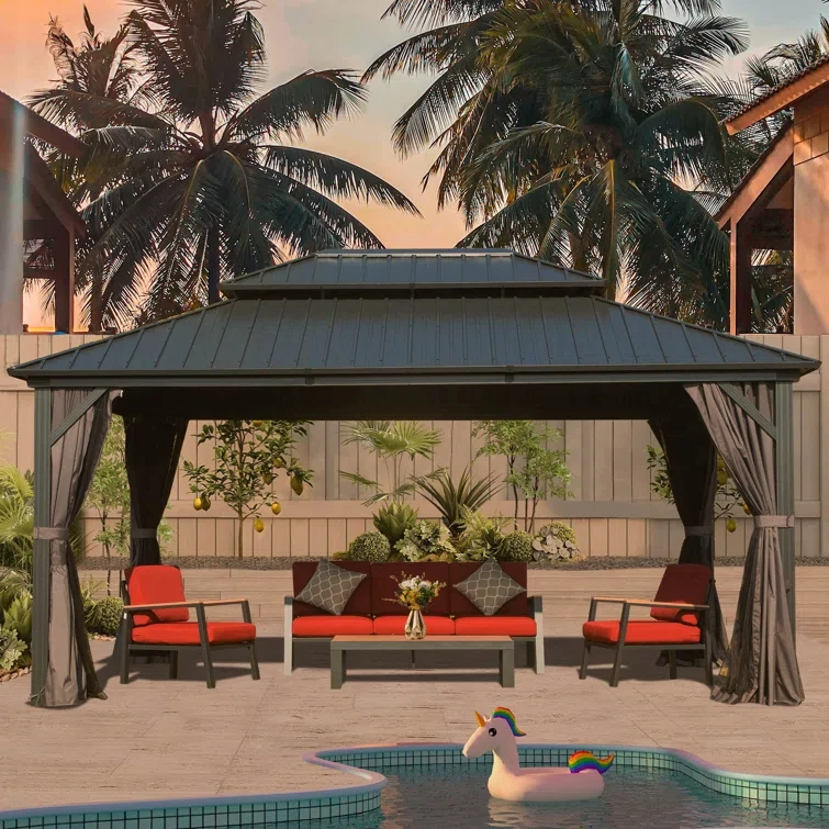 Aluminum Heavy Duty Sun Shade Canopy Hardtop Gazebo Galvanized Steel ...