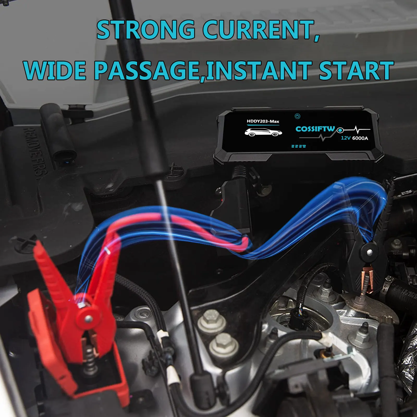 6000A Portable Car Battery Jump Starter for 12V Vehicles, Dual USB ...