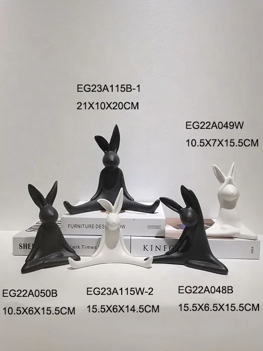 Rabbit Figurine Ceramic Easter Home Decoration White Porcelain Easter ...