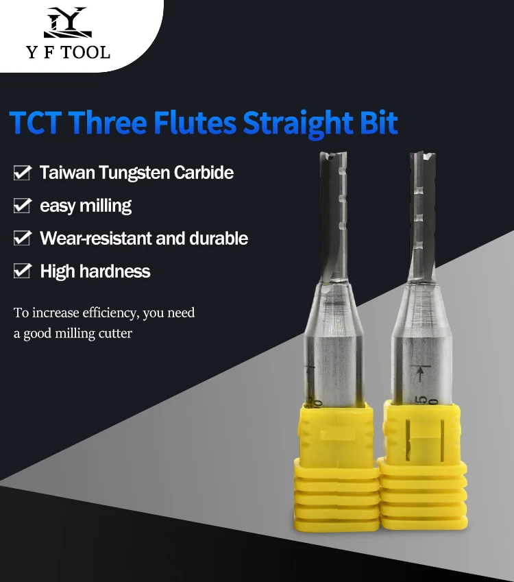 Tct Straight Cnc Spiral 3 Flute Plunge Cnc Router Bits Straight Bits ...