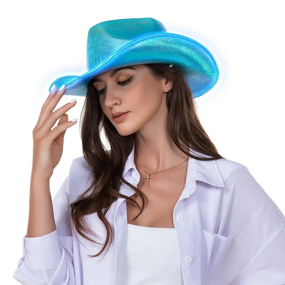 Green Light Up Holographic Space Cowboy Cowgirl Hat Light Up Cowboy ...