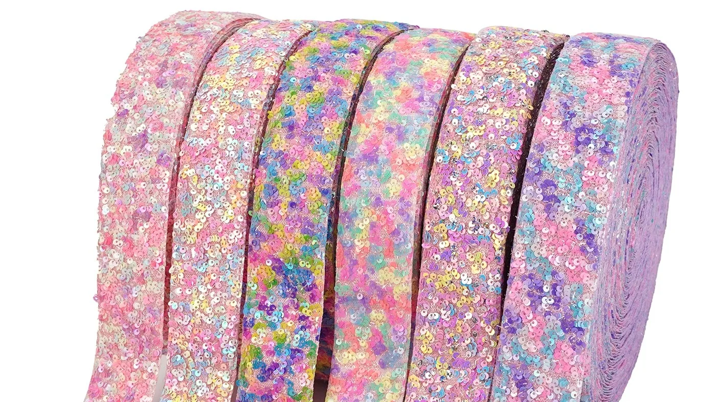 Xiamen Midi Ribbons Liston Multi Colors Small Sequin Ribbon 38mm For ...