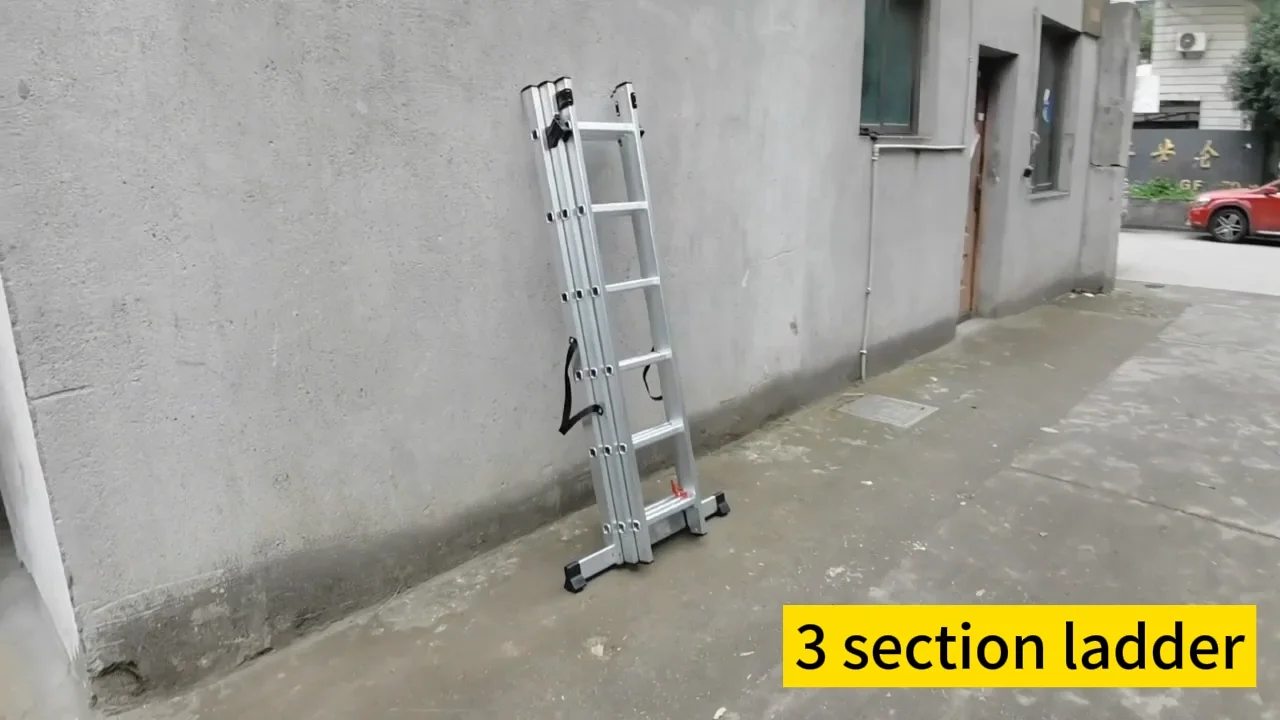 11 Steps Factory Sale Portable 3 Section Extension Ladder Aluminum Silver Multipurpose - Buy ...