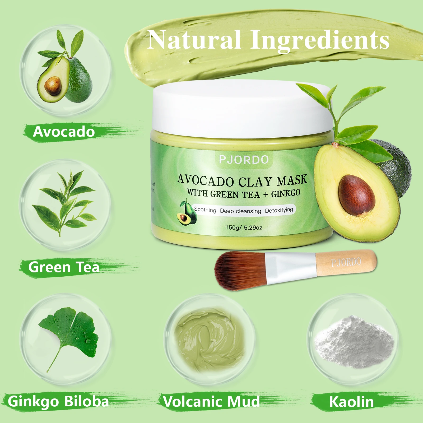 PJORDO Avocado Clay Mask - Soothing & Detoxifying Face Mask