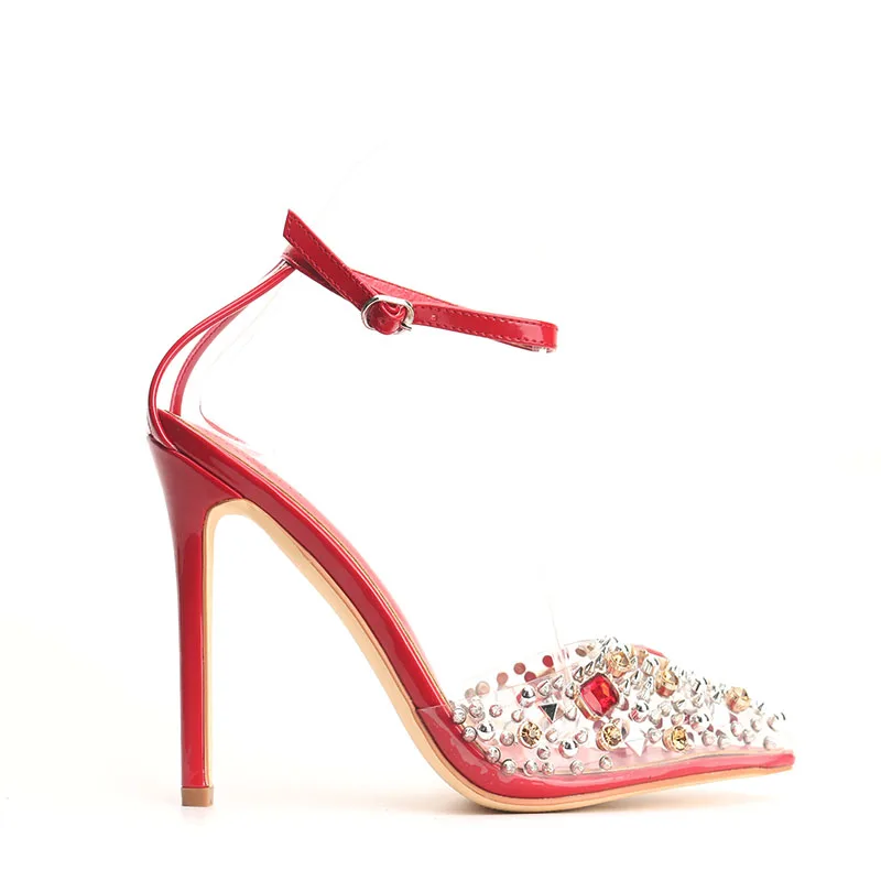 As050mh Rhinestone Clear Pointed Toe Sandals Thin High Heels ...