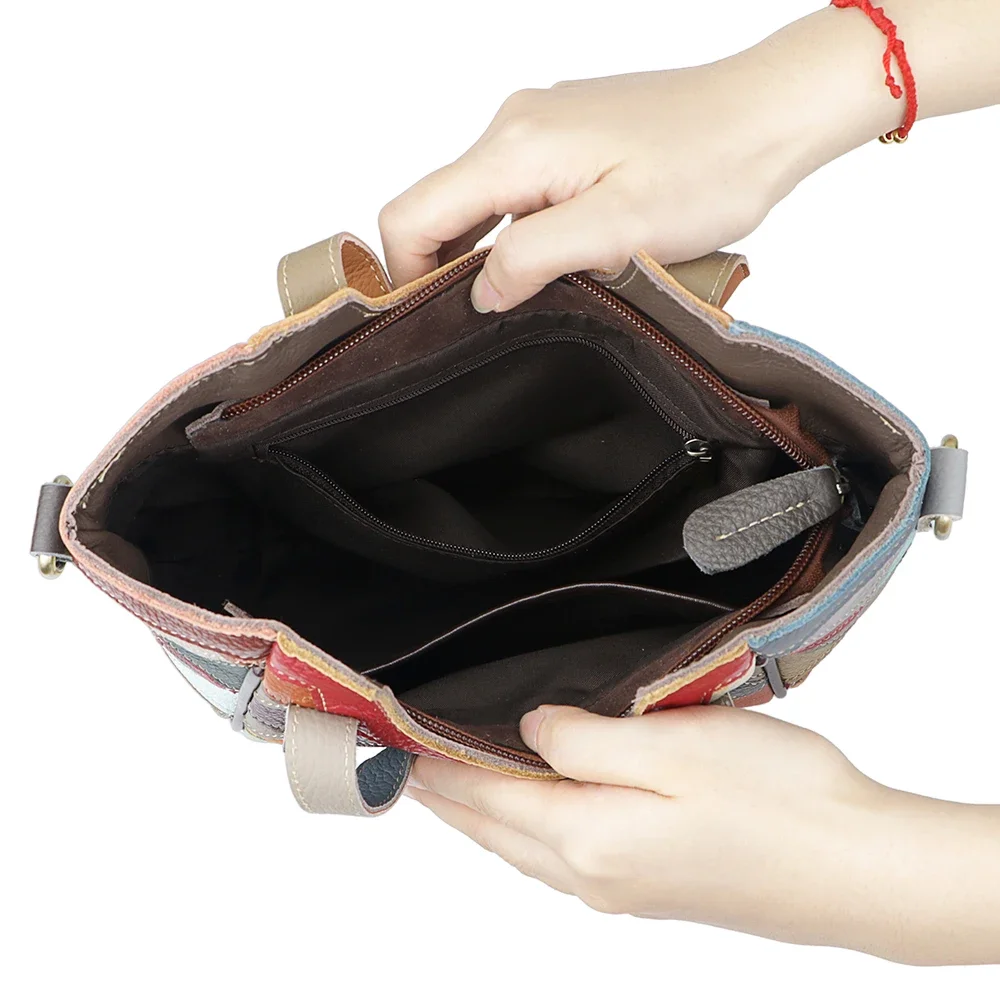 AndoBag Genuine Leather Top Handle Bags, Color Stitching Plaid ...