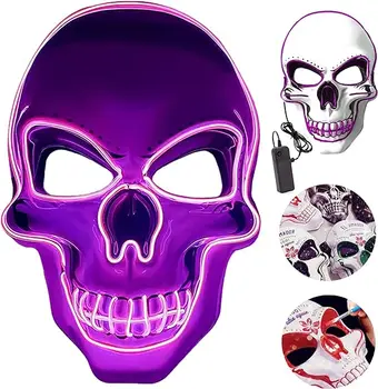 Led Scary Death Mask Neon Light Up Mask Scary Hacker Mask Halloween ...