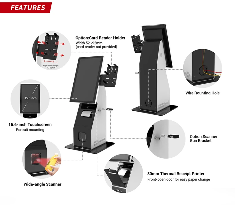 Touchscreen Desktop Self Checkout Kiosk Android Pos All in One Cashless ...