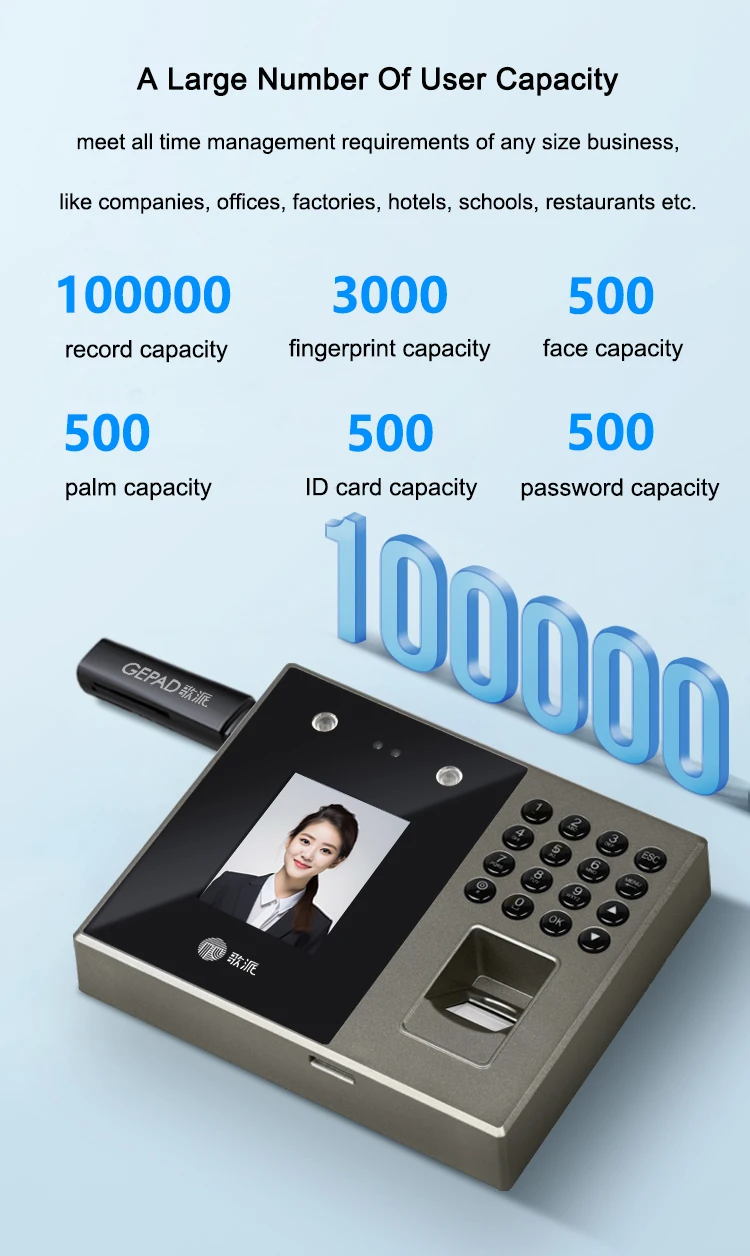 ID Card Time Clock Machine Biometric Face Recognition Office Finger ...