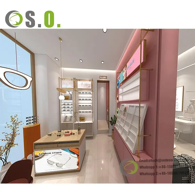 Wooden Eyeglasses Store Wall Mounted Display Interior Design For ...