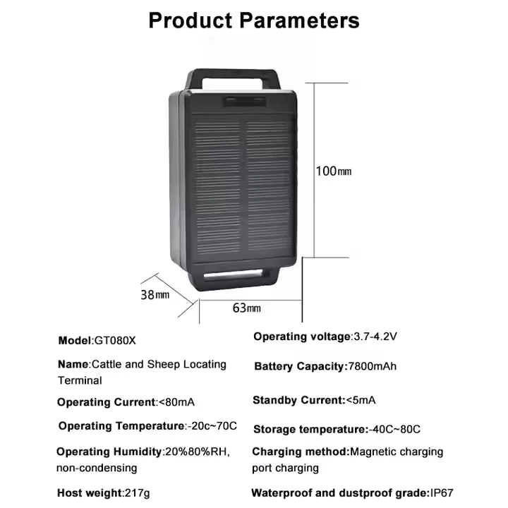 10000mah Solar Panel GPS Tracker for Big Animals - IP67 Waterproof