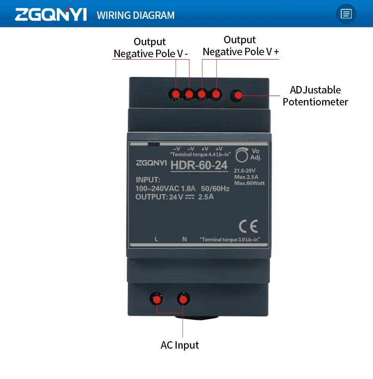 Din Rail Power Supply 24v 60w HDR-60W-24V AC/DC for Complete Set of ...