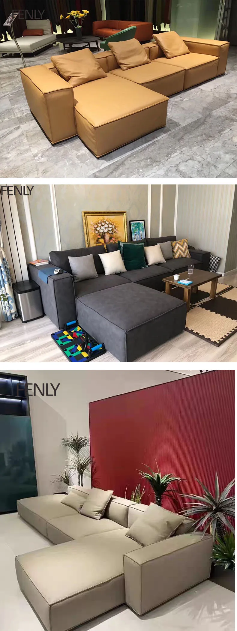 Italian Modern Nordic Tofu Block Corner Sofa Removable And Washable Fabric Set For Living Room ...