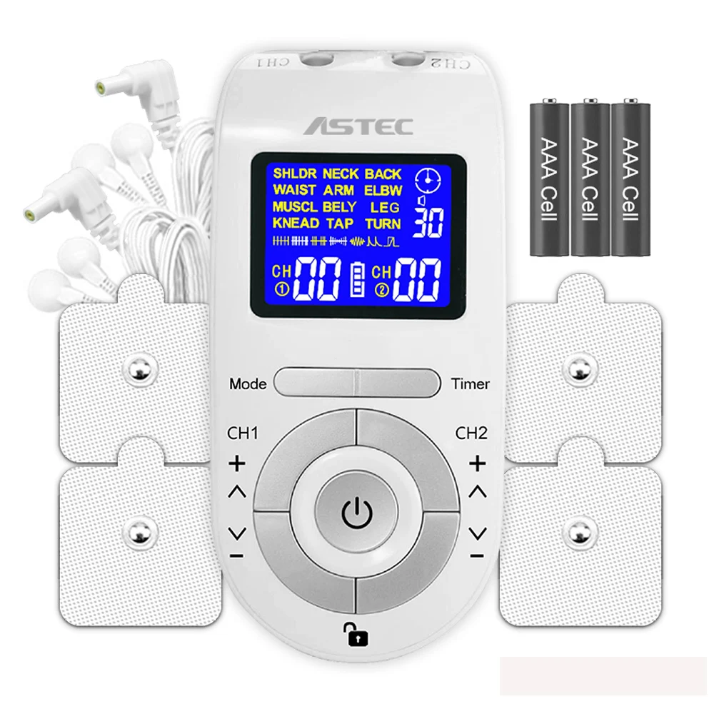 2 Channel 4 Pads TENS Massager for Pain Relief & EMS Therapy