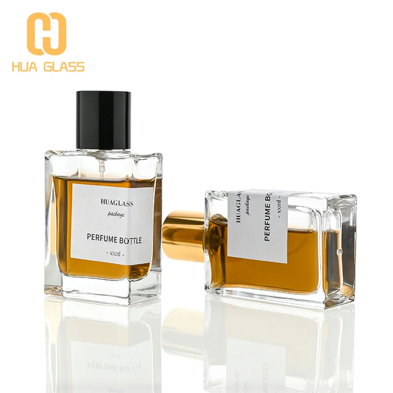 Custom Labels Luxury Gold Cap Pump Sprayer clear square Empty Crimp 30ml 50ml Perfume Bottle ...