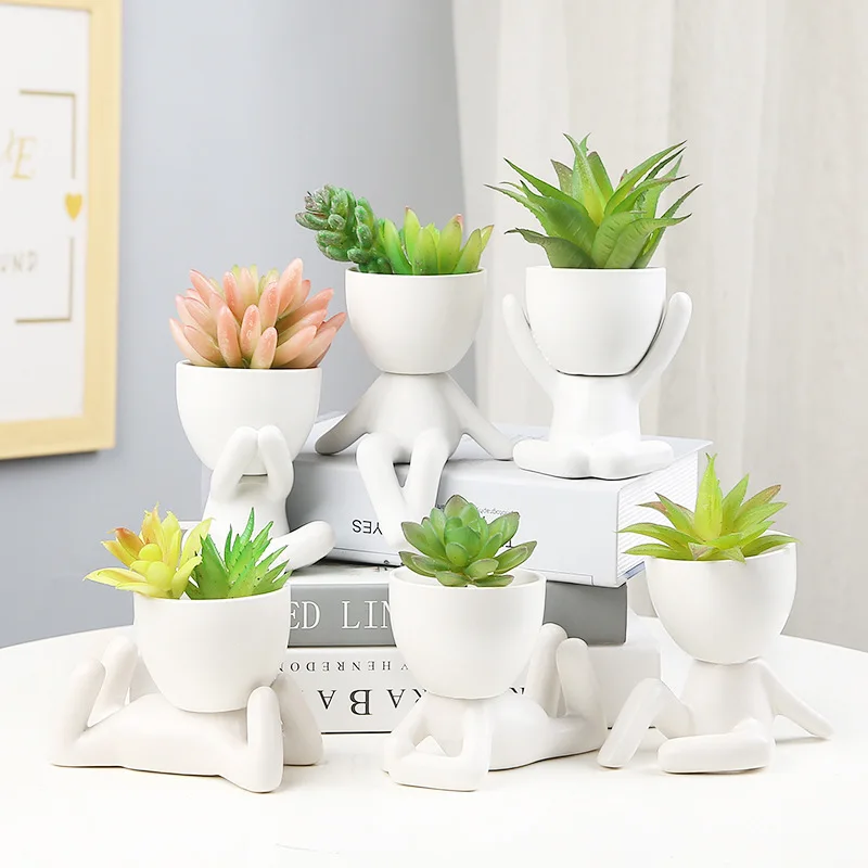 Humanoid Ceramic Planter Succulent Flower Pots Crafts Home Decoration ...