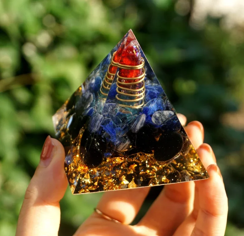 Handmade 60mm Orgone Pyramid Crystal Pillar Blue Quartz Obsidian ...