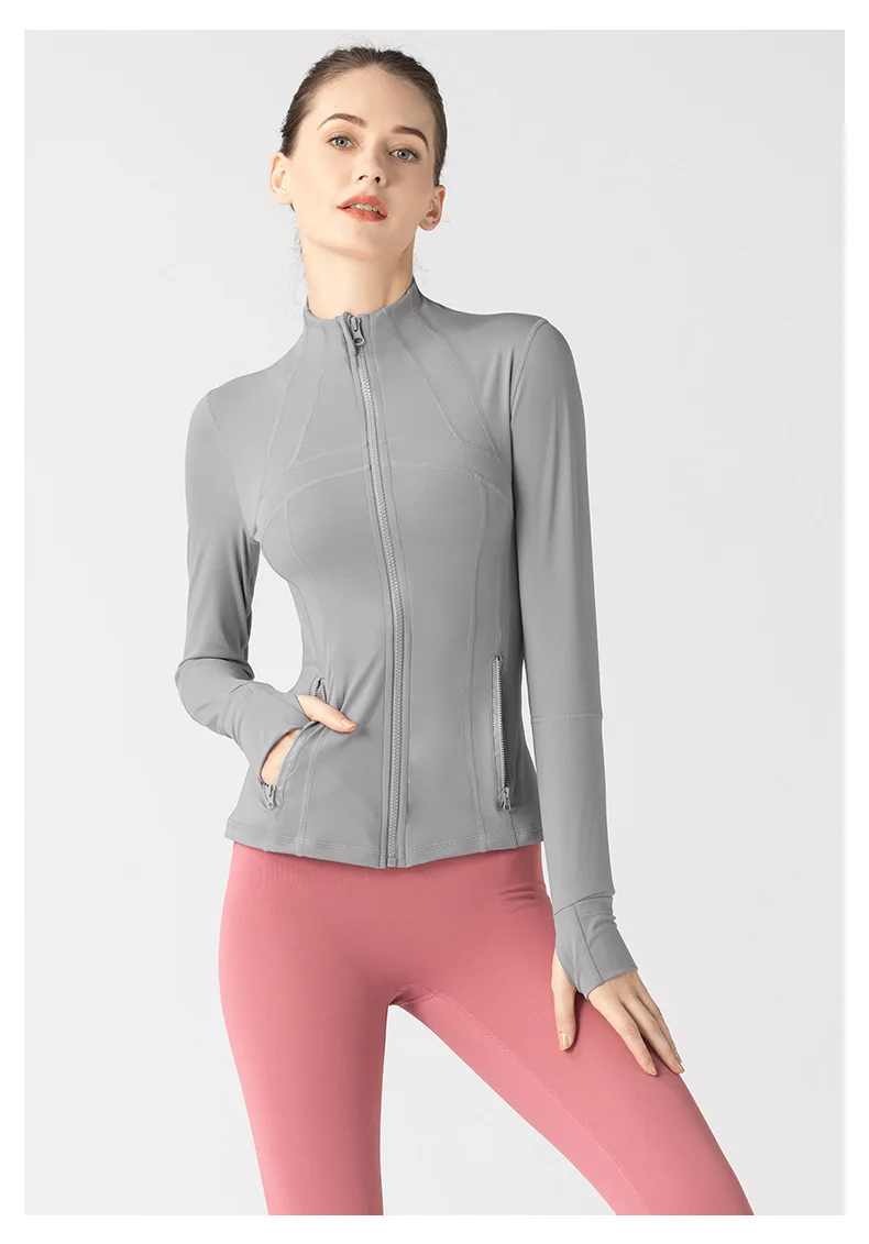 High Elastic Long Sleeve Full Zip Running Slim Fit Yoga Jacket With ...