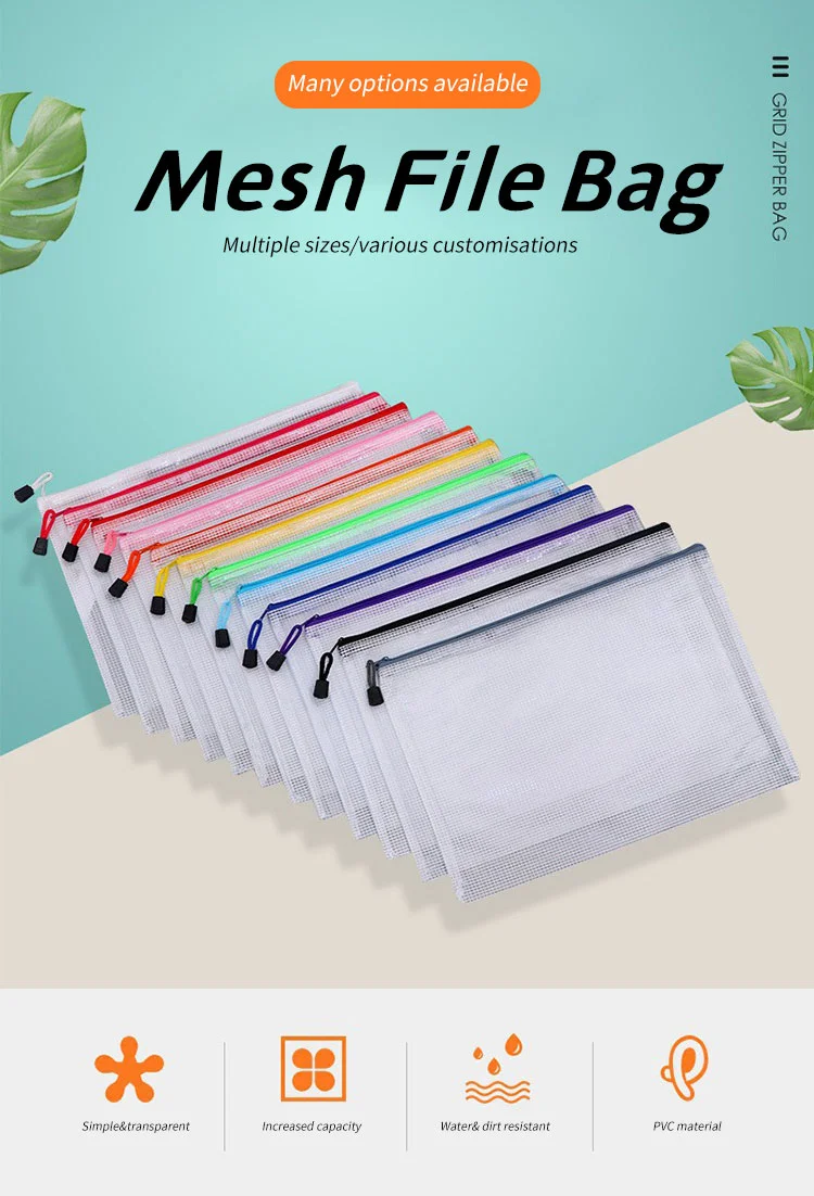 Mesh Zipper Pouch Plastic Document Pouch For Office Supplies School ...