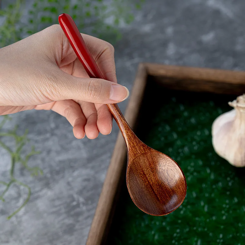 Cheap Black Red Color Smooth Surface Natural Wood Spoon With Thin Long ...
