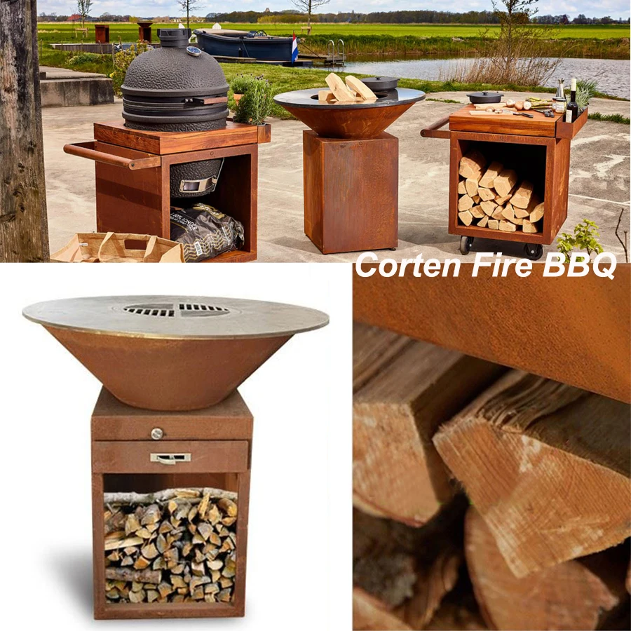 Corten Steel BBQ Grill - Rusty Metal Fire Pit & Smoker for Outdoor ...