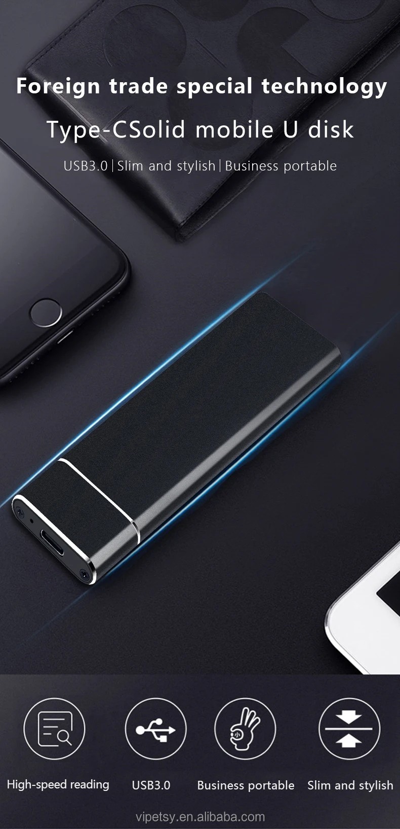 Vipetsy Portable SSD Hard Disk - 1TB Metal Hard Drive