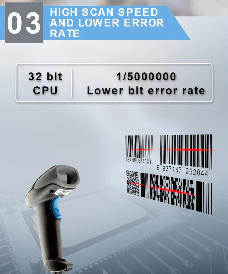 200 Scans/sec Scan Speed And 32 Bit 1d Laser Barcode Scanner Wired/wireless Barcode Reader ...