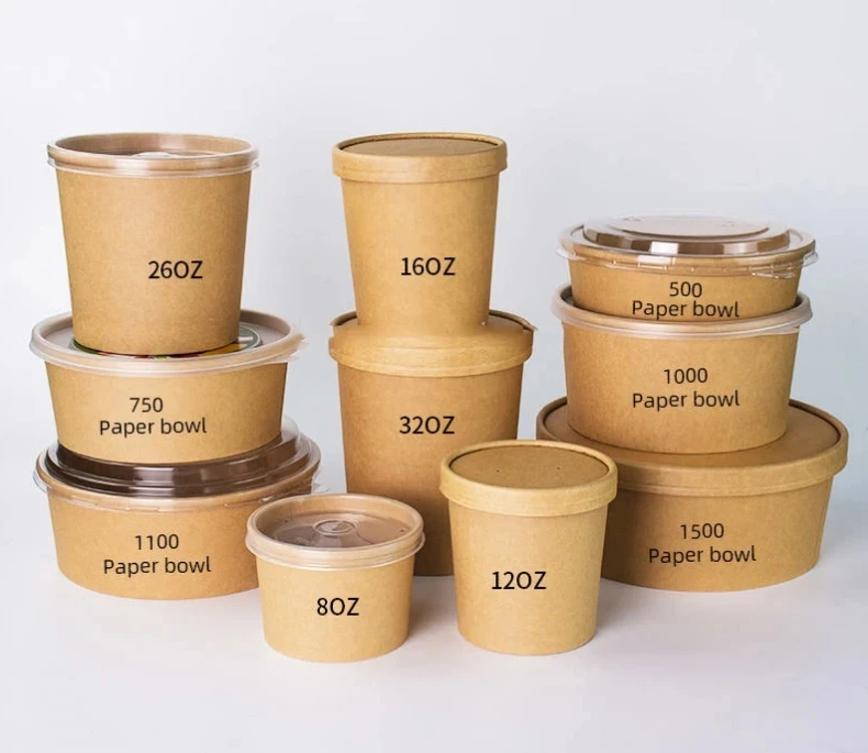 Custom Printed Disposable Kraft Paper Bowls - Bio-degradable