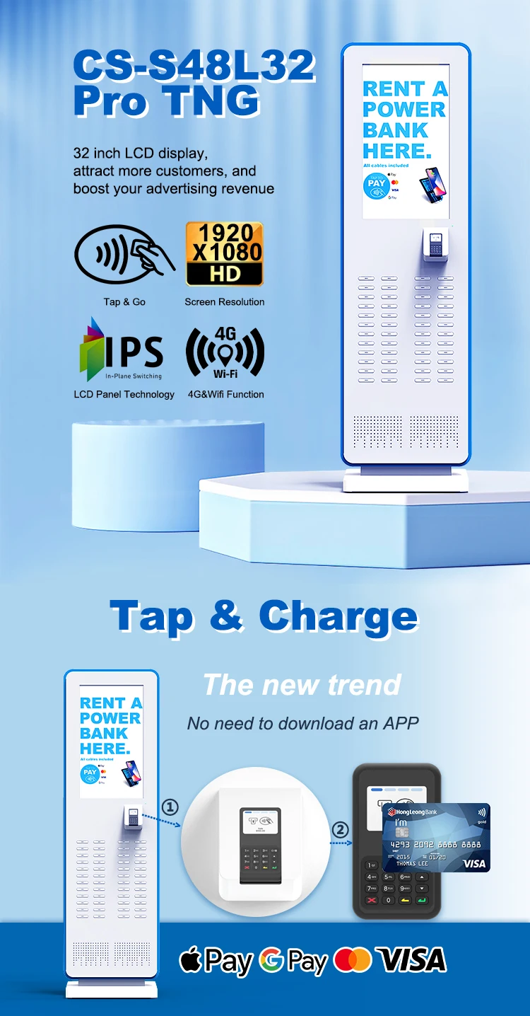 48slots Commercial Nfc Pos Mobile Charging Station Kiosk Rental Power ...