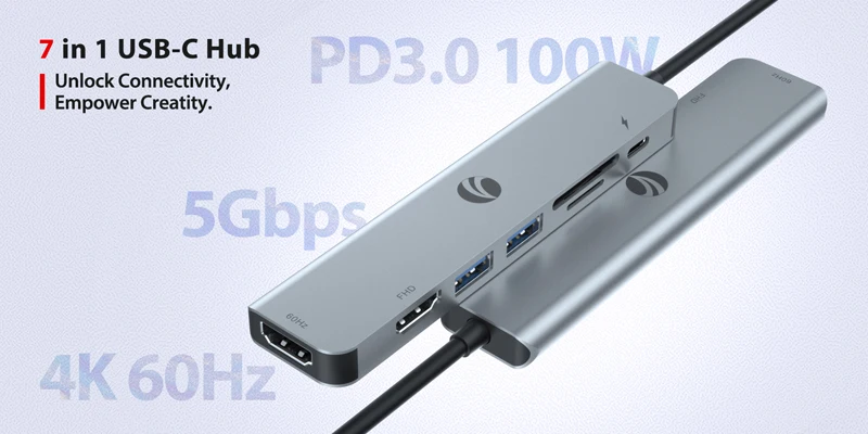 Vcom 7 Port Multiport Docking Station Data Expansion Usb3.0 Type-c ...