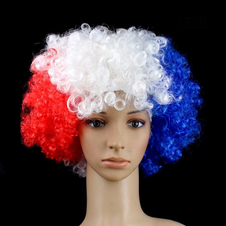 National Country Flag Colorful Afro Football Flag Fan Wig Short Curly ...