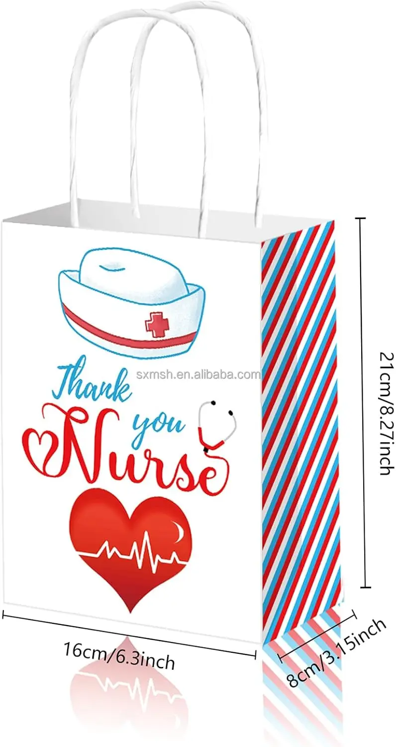 12-Pack Small Kraft Paper Candy Bags with Handles Nurses Week Gift ...