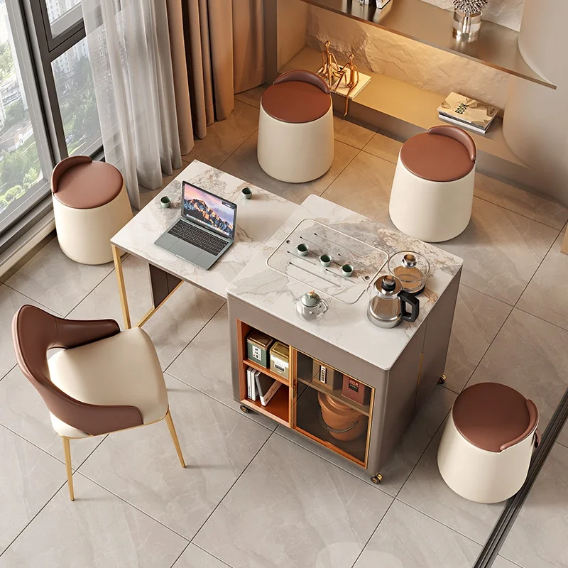 Luxury Marble Top Dining Table Metal Base Island Table Integrated ...