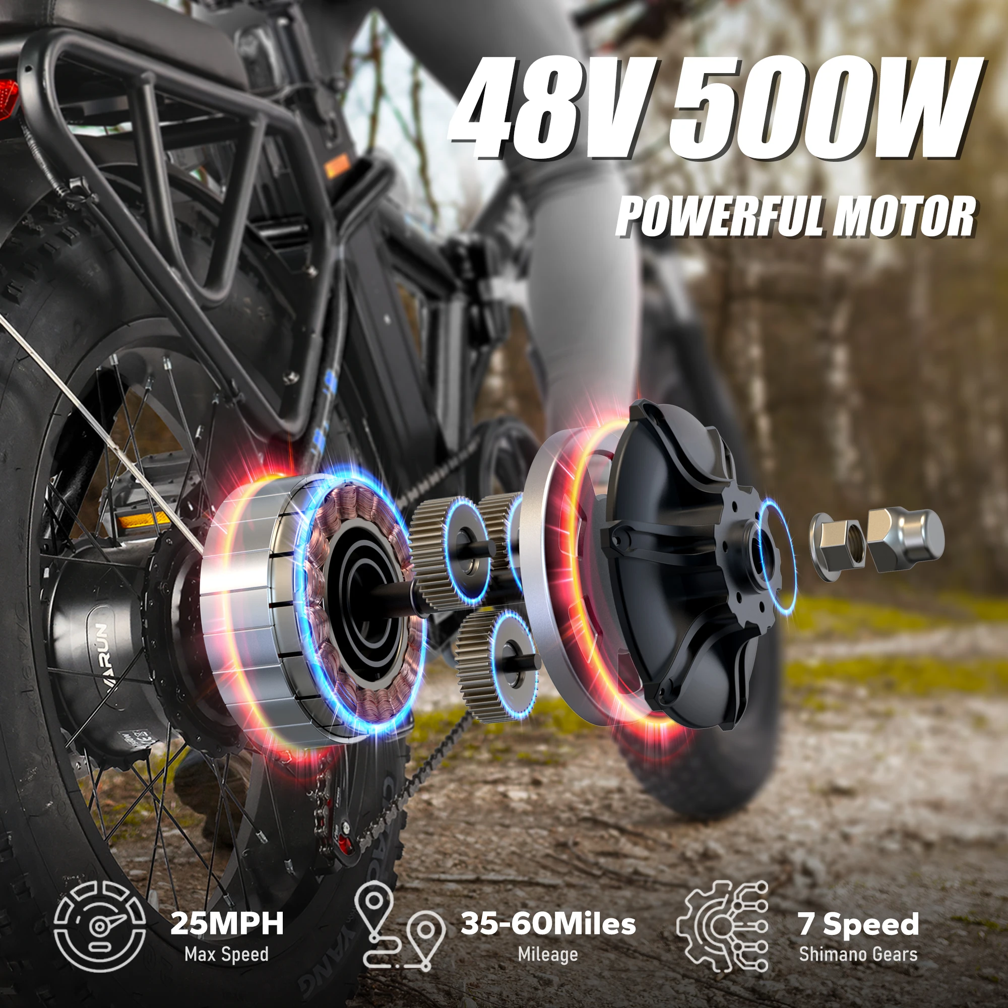 500w 20 Inch Fat Tire Folding 48v 12.5ah Long Rang E Bike Multi Mode Lcd Display Moped City ...