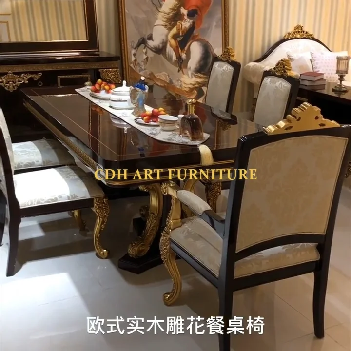 Rococo Furniture Wood Carved Dining Table And Chair Luxury Rectangular ...