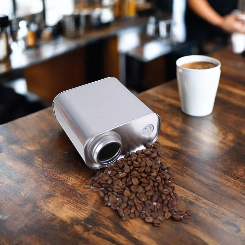 Eco-friendly 200g Coffee Tin Can With Degassing Valve - Rectangular Tin ...