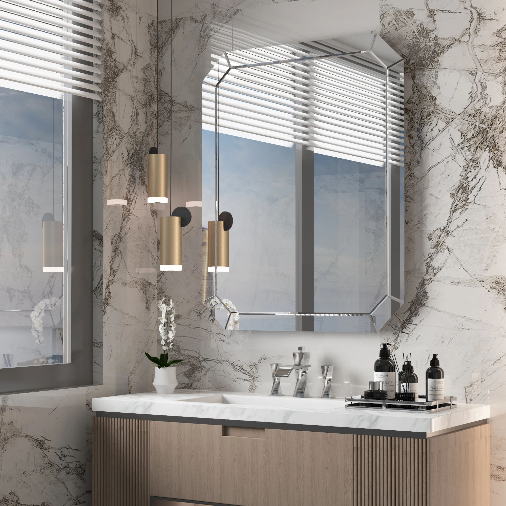 Professional Custom Octagonal Prismatic Bathroom Mirror Hotel Bathroom ...