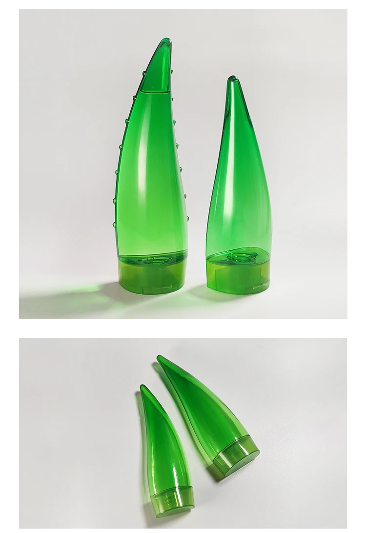 High Quality Custom Aloe Vera Leaf Shape Bottle Petg Plastic Green Aloe ...