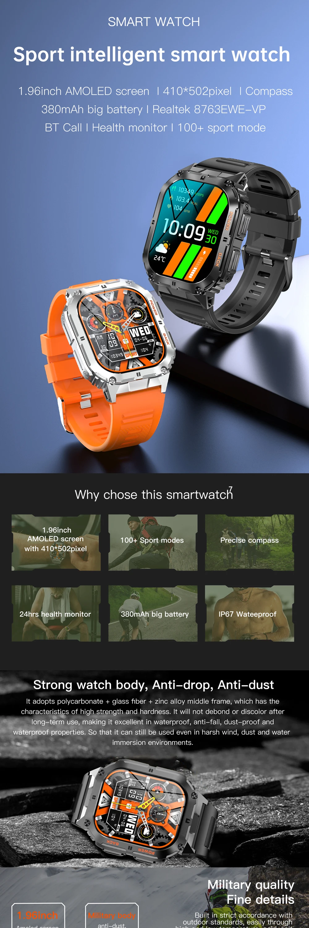 Hot K61 Pro Smart Watch - 1.96inch AMOLED Display & 380mah Battery