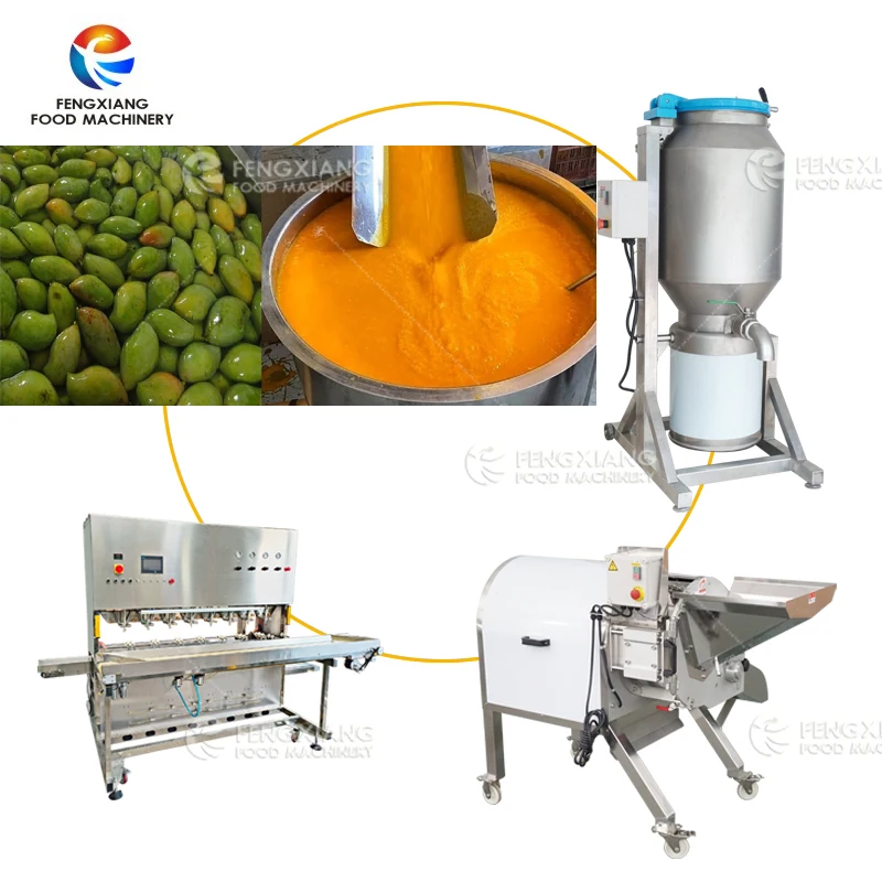 Fresh Mango Juice Making Processing Line Mango Dicing Machine 90l Juice Machine 8 Heads Skin ...