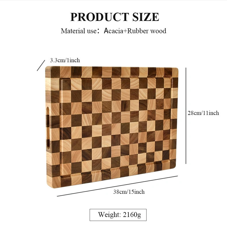 Yieryi Acacia Wood End Grain Cutting Board Kitchen Chopping Board Countertop for Meat Bread ...