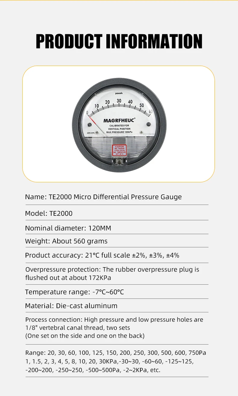 MAIRUIKESI Heavy Duty Shockproof Micro Pressure Manometer Custom Scale ...
