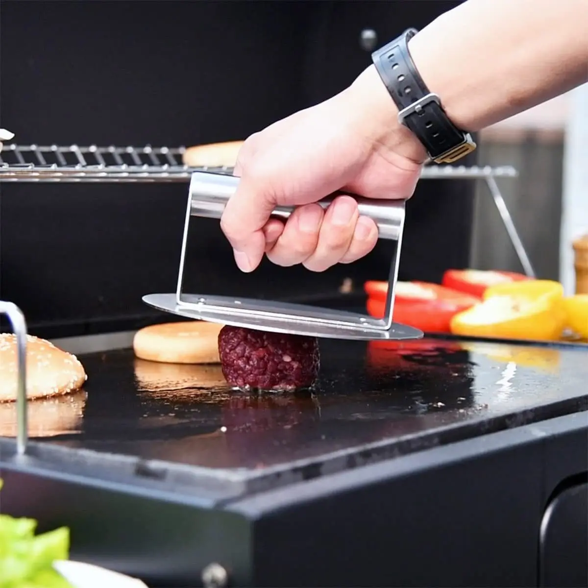 Stainless Steel Meat Press Square Hand Meatloaf Steak Sizzling Press ...