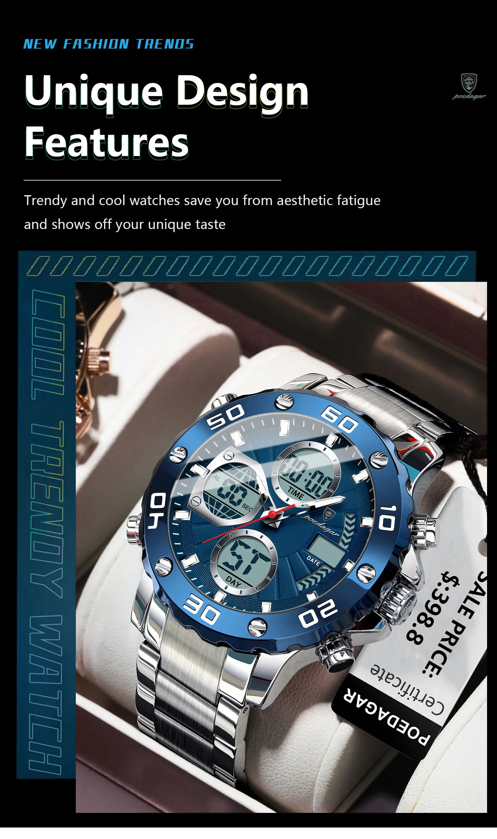 Poedagar Men's Digital Watch - Waterproof & Luminous
